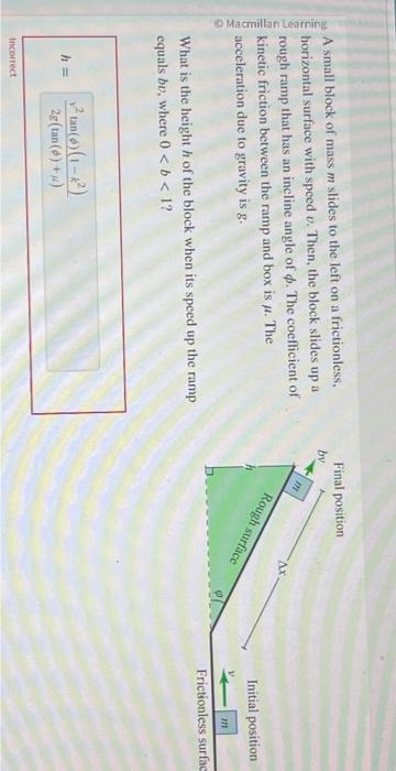 [Solved]: A small block of mass ( m ) slides to the left