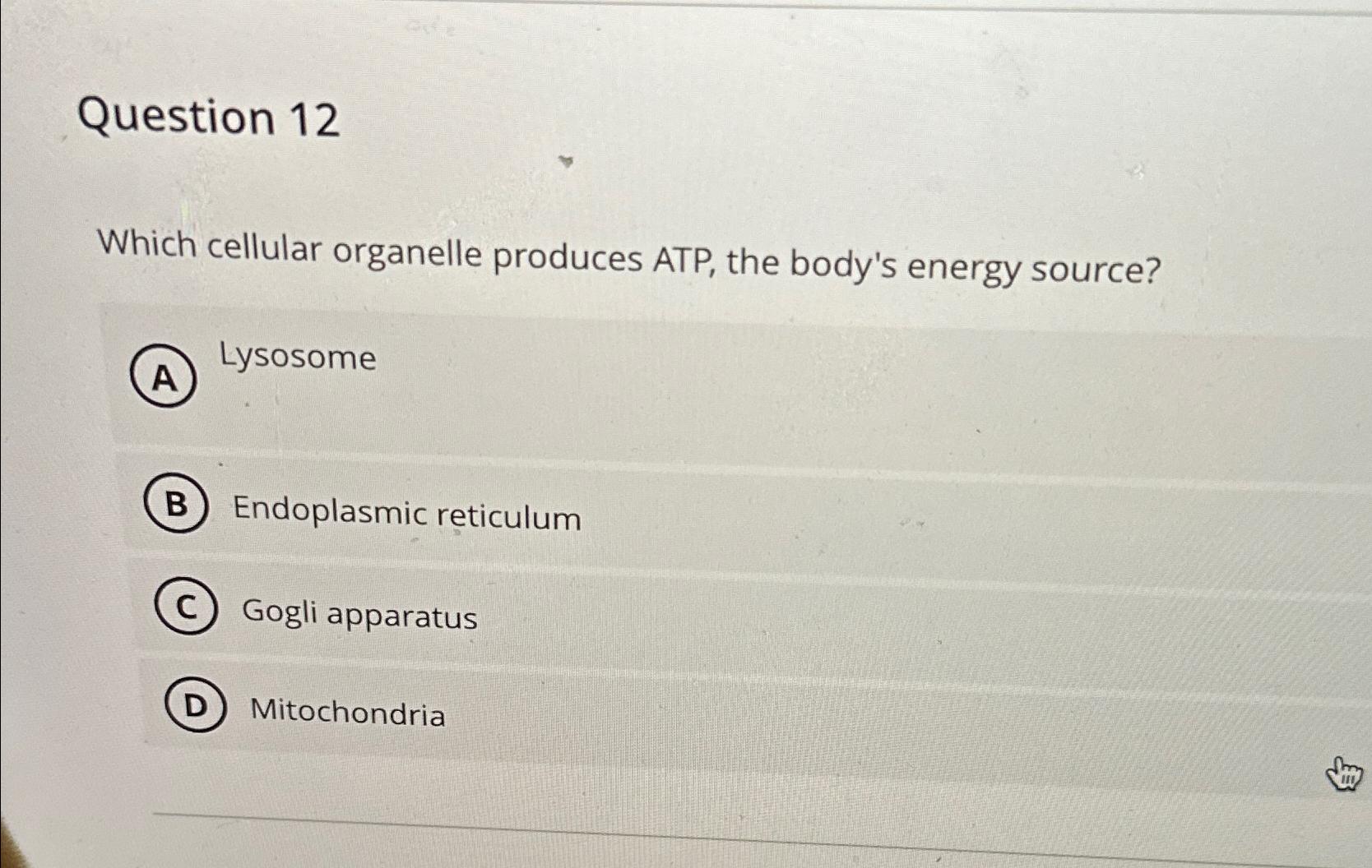 Solved Question 12Which cellular organelle produces ATP, the | Chegg.com Solved Question 12Which cellular organelle produces ATP, the | Chegg.com