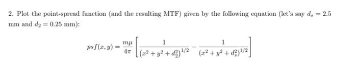 Solved 2. Plot the point-spread function (and the resulting | Chegg.com