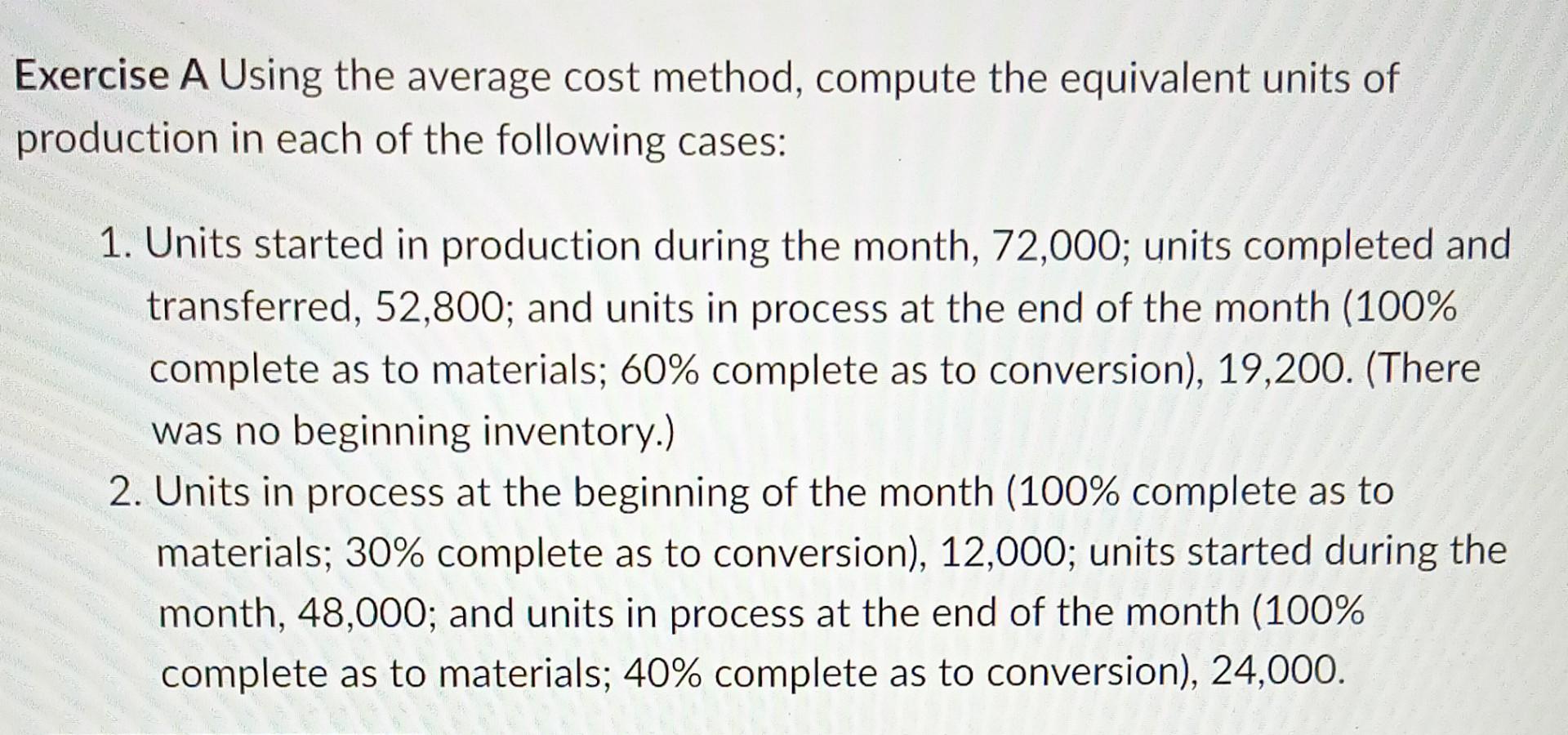 Solved xercise A Using the average cost method, compute the | Chegg.com