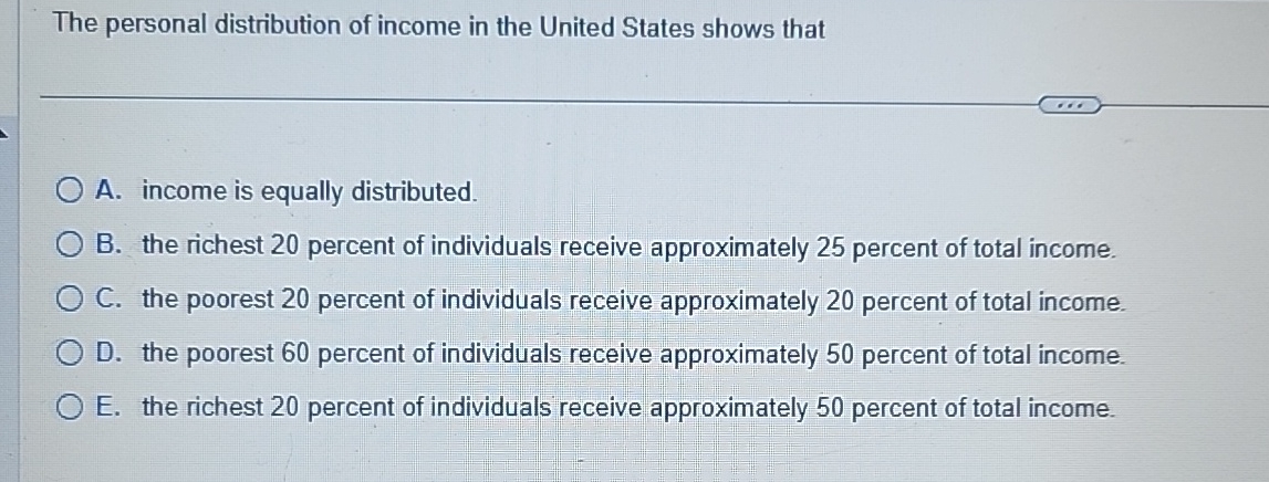 Solved The personal distribution of income in the United | Chegg.com