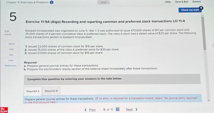 Solved Exercise 11-9A (Algo) Recording and reporting common | Chegg.com