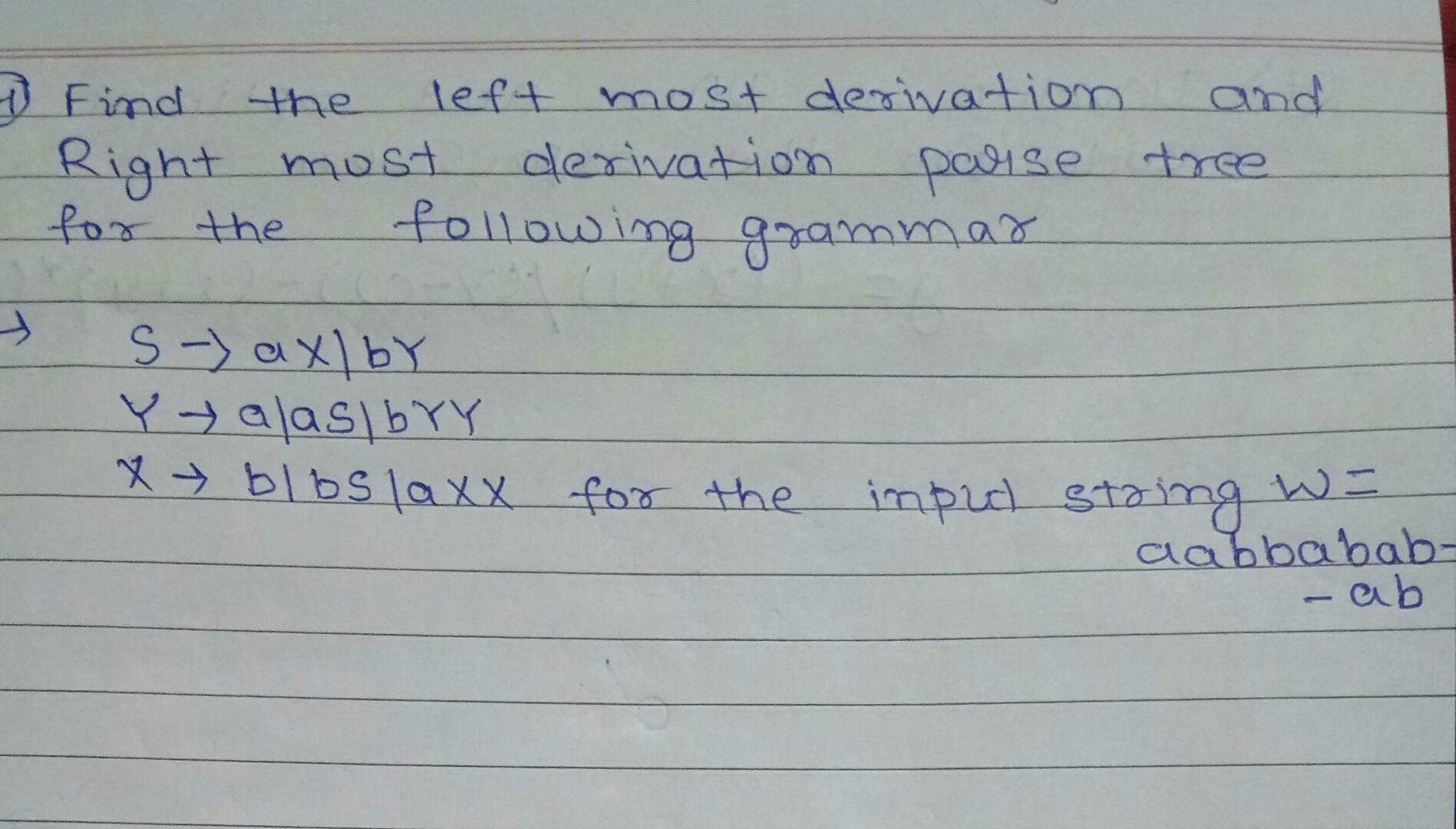 Solved 7 Find the left most derivation and Right most | Chegg.com