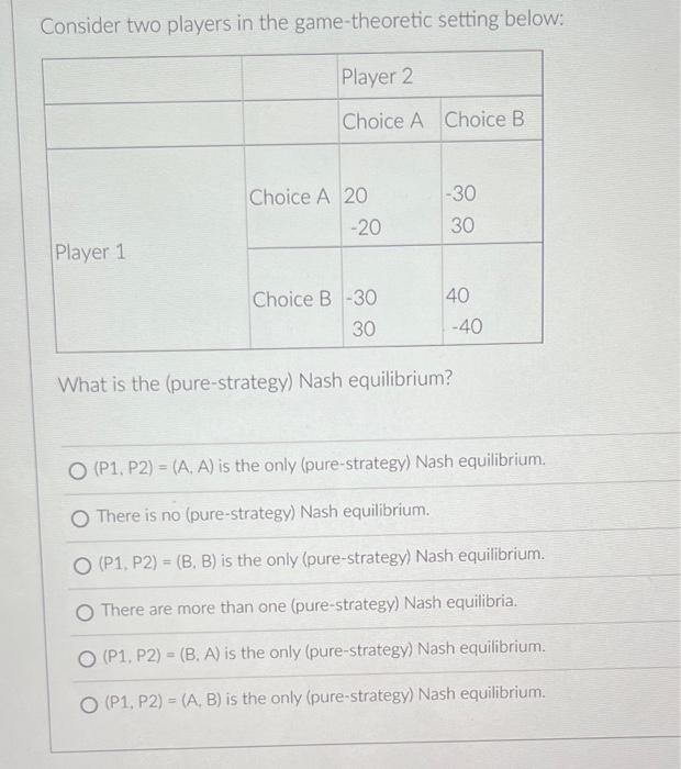 Solved Consider two players in the game-theoretic setting | Chegg.com