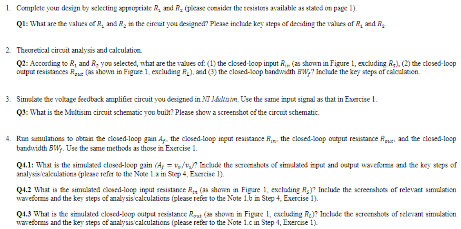 Solved Figure 1 ﻿Voltage feedback amplifier Use the | Chegg.com
