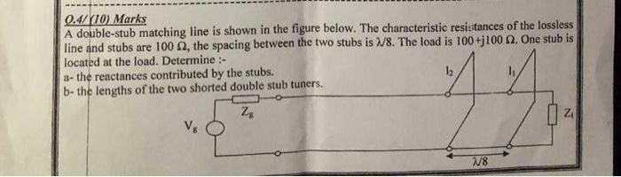 Solved 0.4/(10) Marks A double-stub matching line is shown | Chegg.com