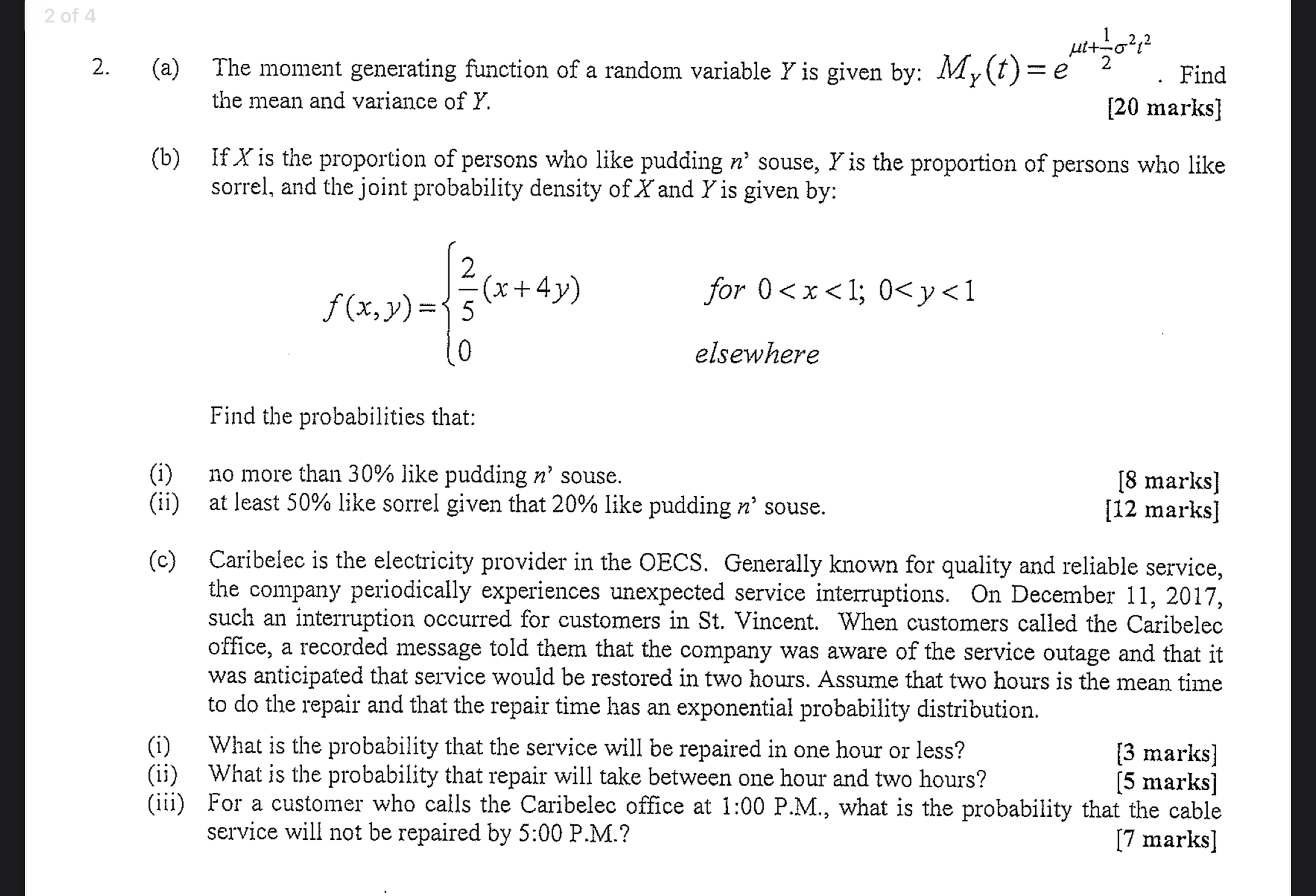 Solved 2 ﻿of 42. (a) ﻿The moment generating function of a | Chegg.com