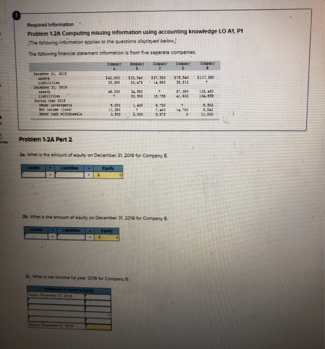 Solved Required Information Problem 1-2A Computing missing | Chegg.com Solved Required Information Problem 1-2A Computing missing | Chegg.com