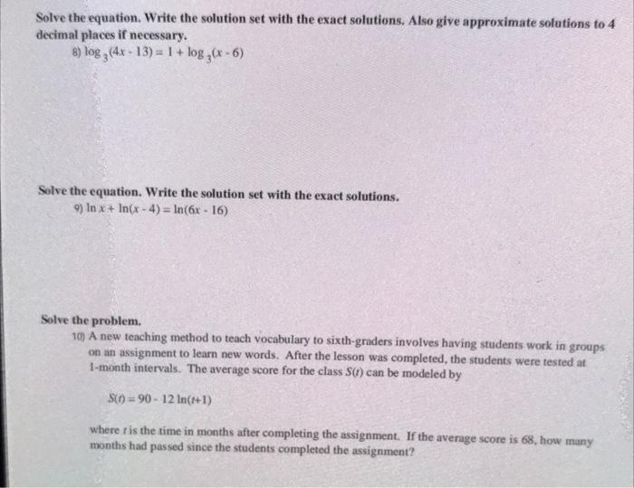 Solved Solve the equation. Write the solution set with the | Chegg.com