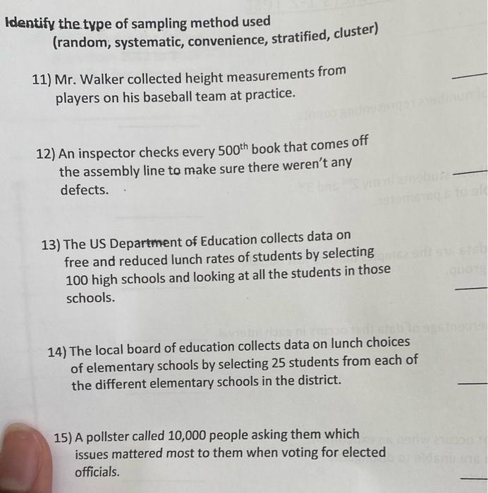 Solved Identify the type of sampling method used (random, | Chegg.com