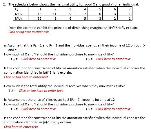 Solved 2. The schedule below shows the marginal utility for | Chegg.com