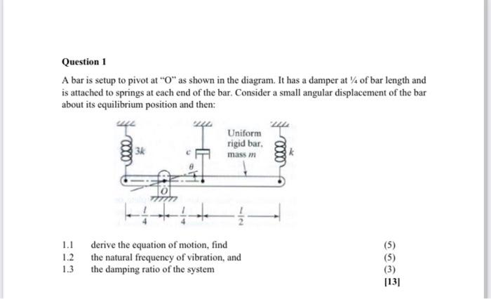 Solved A bar is setup to pivot at " O " as shown in the | Chegg.com