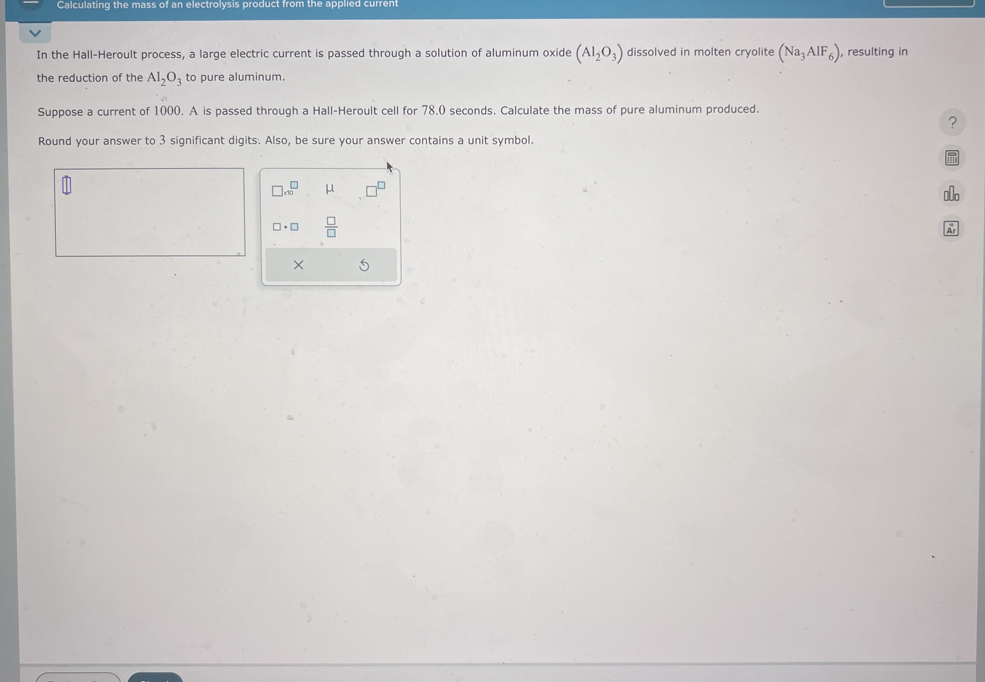 Solved Calculating the mass of an electrolysis product from | Chegg.com