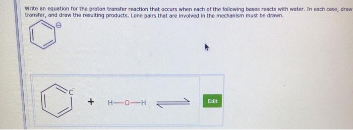 Solved Write an equation for the proton transfer reaction | Chegg.com