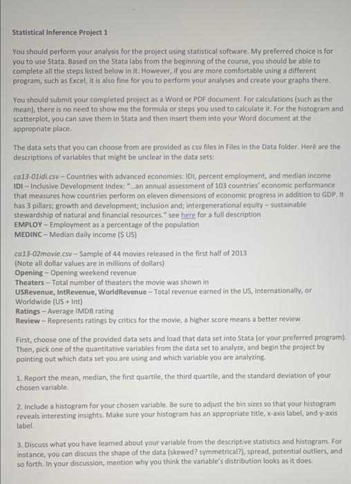 Solved Statistical Inference Project 1 a You should perform | Chegg.com