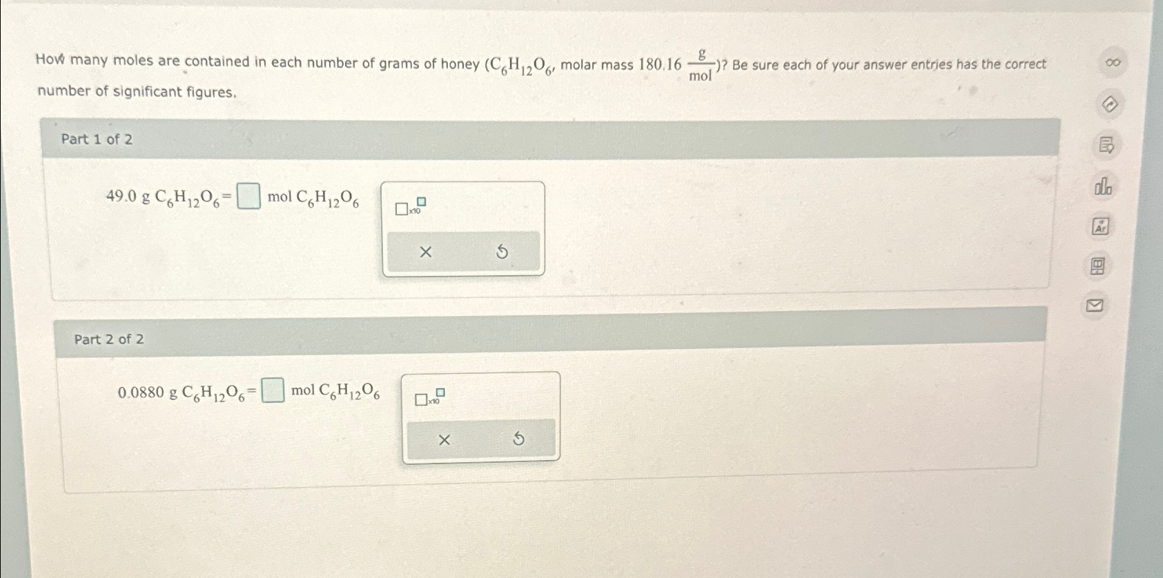 How many moles are contained in each number of grams | Chegg.com