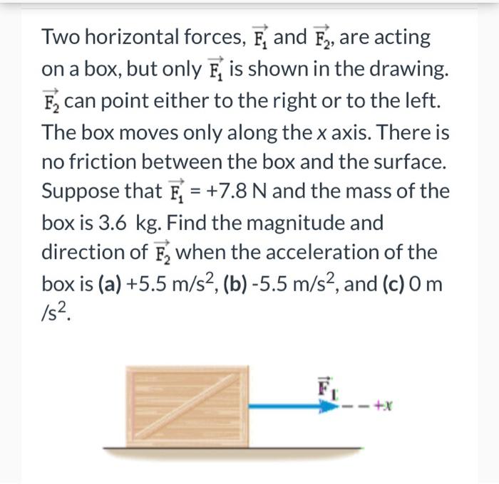Solved Two horizontal forces, F1 and F2, are acting on a | Chegg.com