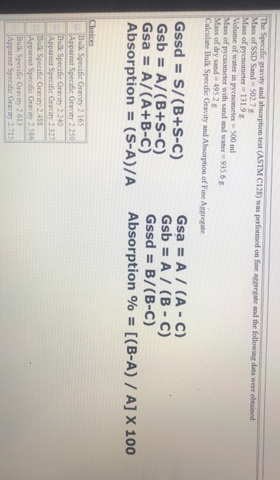 Solved The Specific Gravity And Absorption Test Astm C128