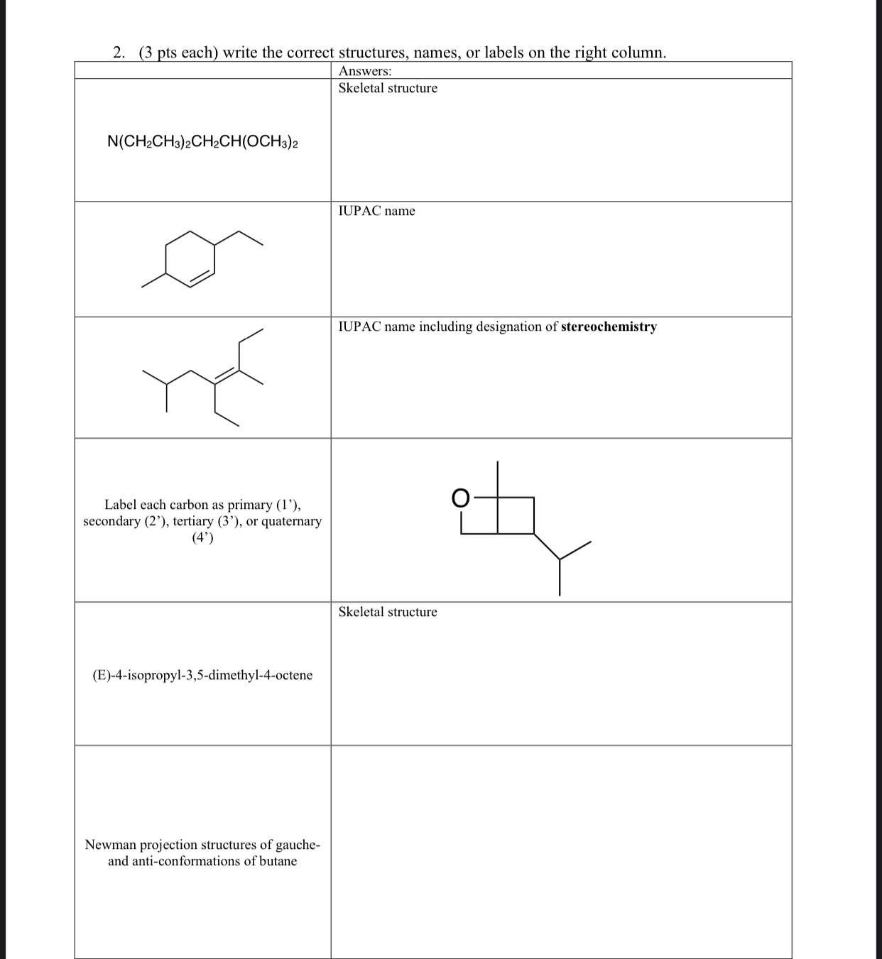 Solved (3 ﻿pts each) ﻿write the correct structures, names, | Chegg.com