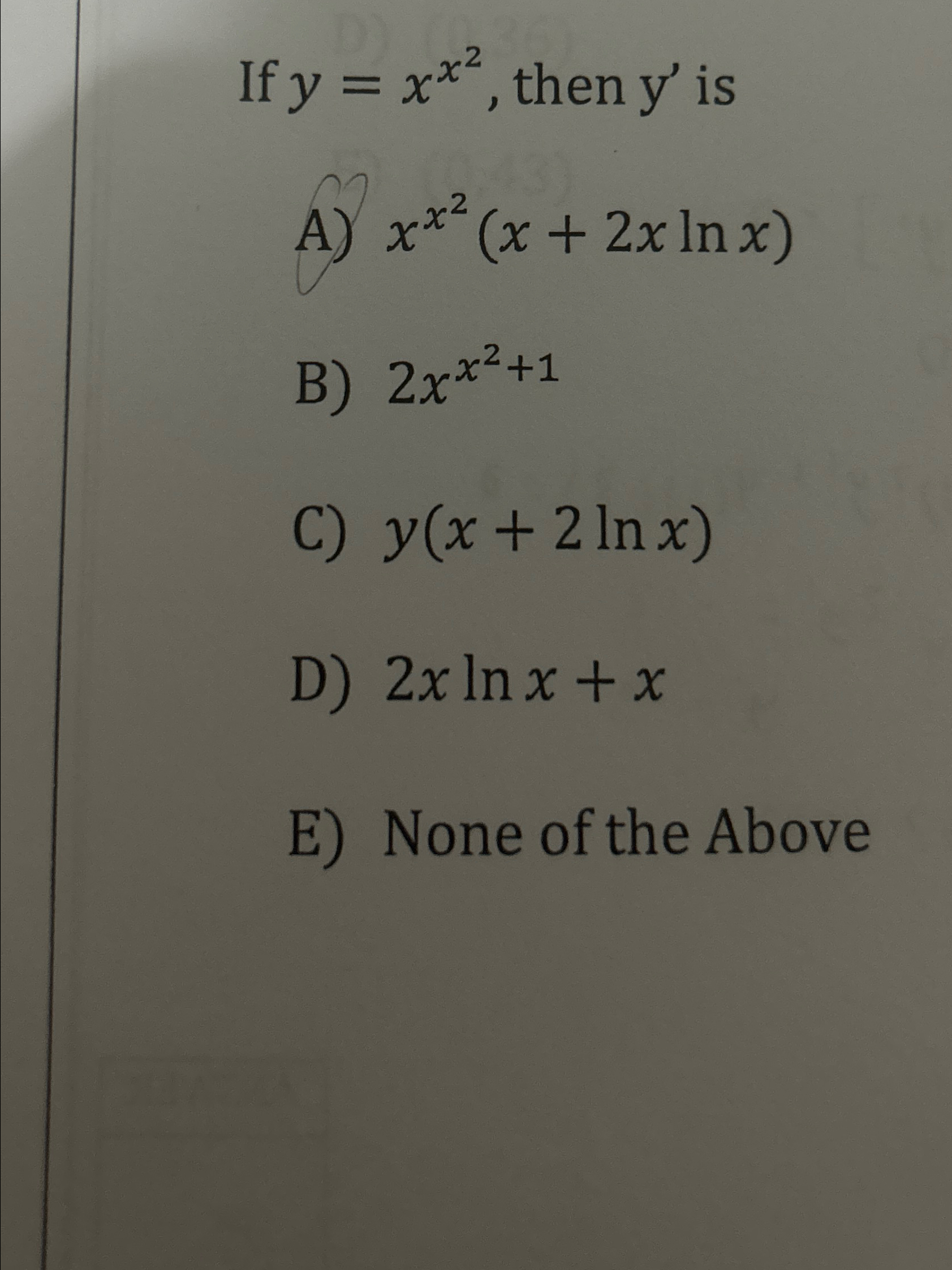 Solved If y=xx2, ﻿then y' | Chegg.com