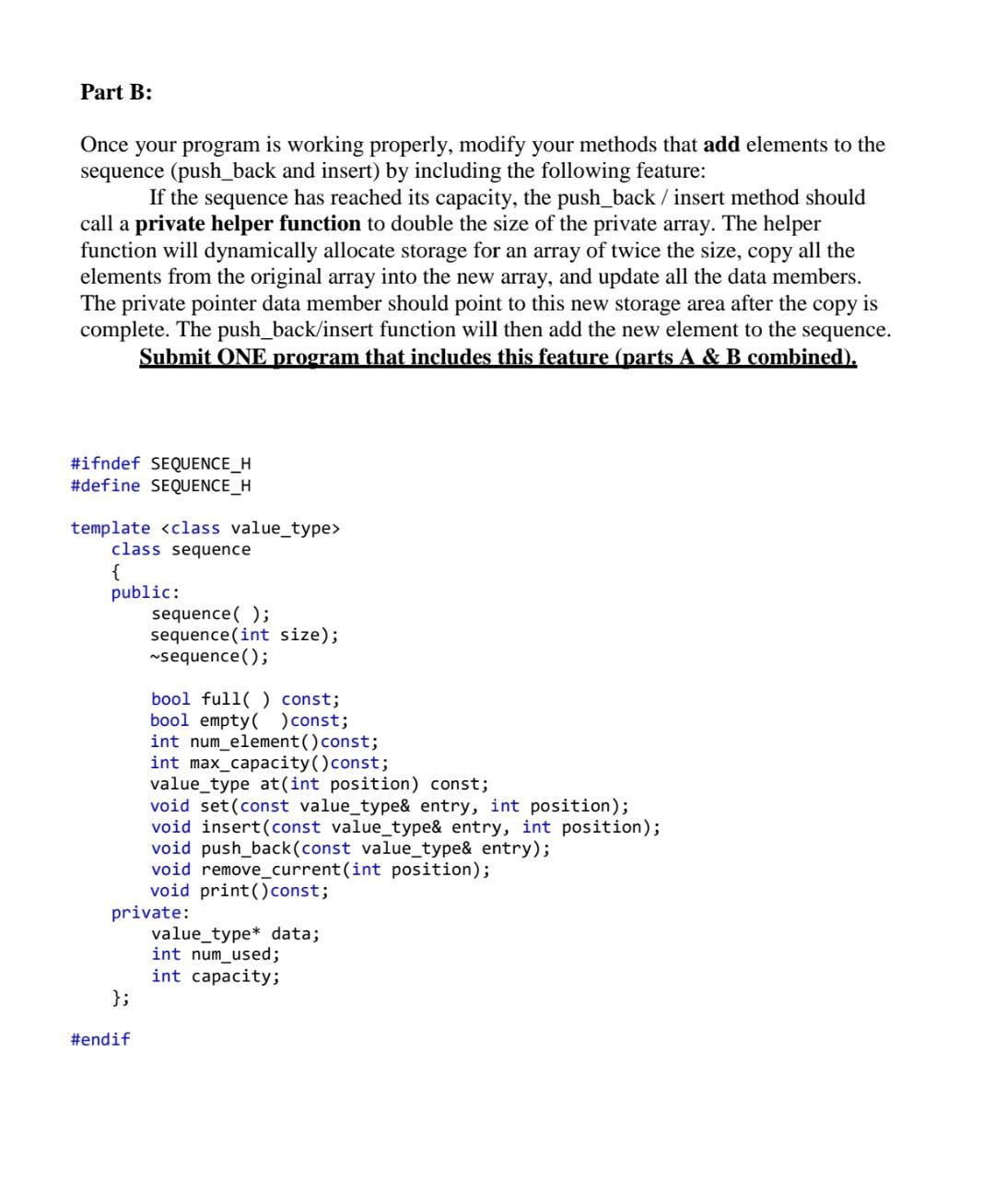 Solved Lab 2 Sequence Class Implement A Template Container