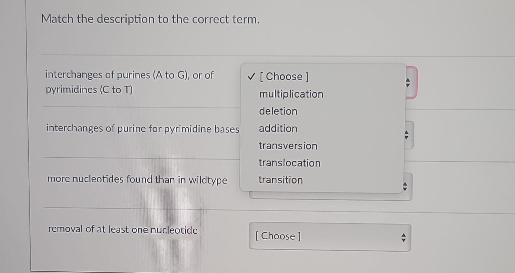 Solved Match the description to the correct term. | Chegg.com