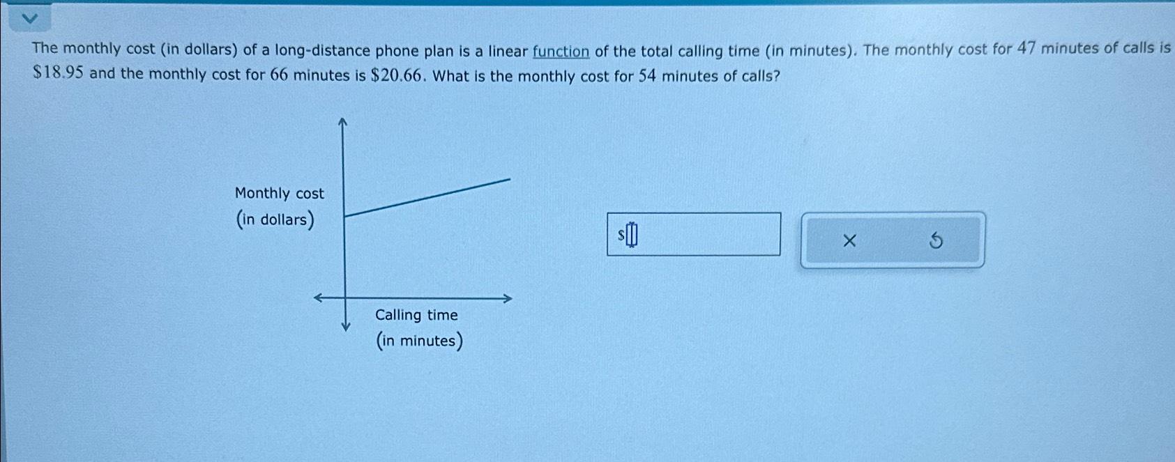 Solved The monthly cost (in dollars) ﻿of a long-distance | Chegg.com