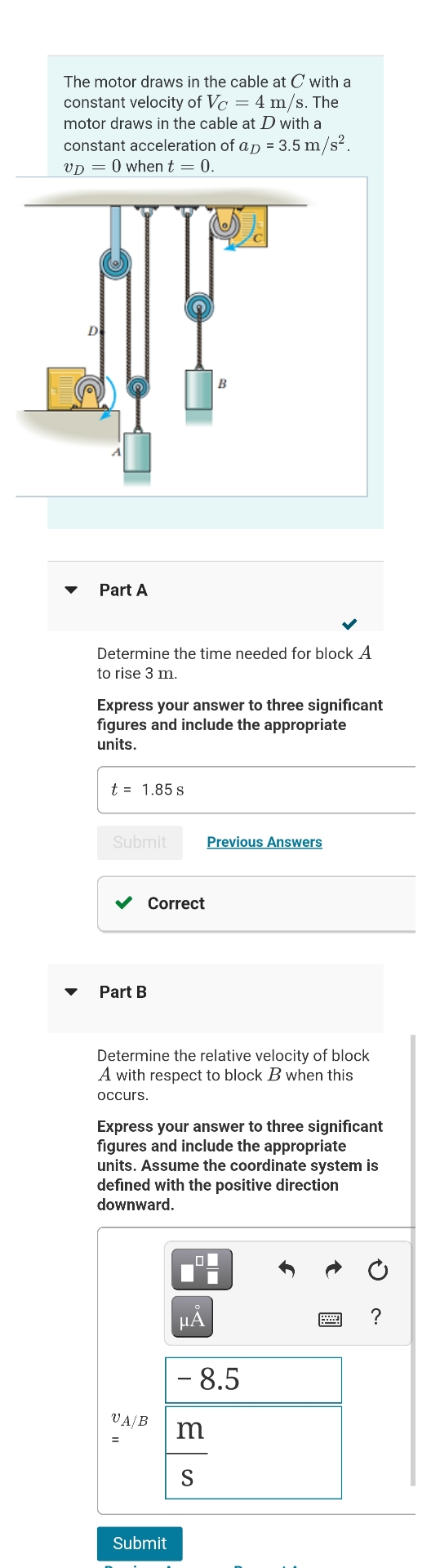 Solved The motor draws in the cable at C ﻿with a constant | Chegg.com