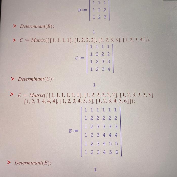 Solved find the conjecture of determinant of matrices A,C,E | Chegg.com