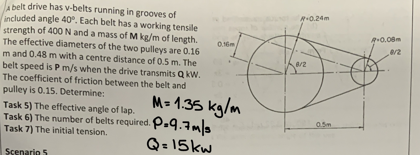 Solved A belt drive has v-belts running in grooves of | Chegg.com