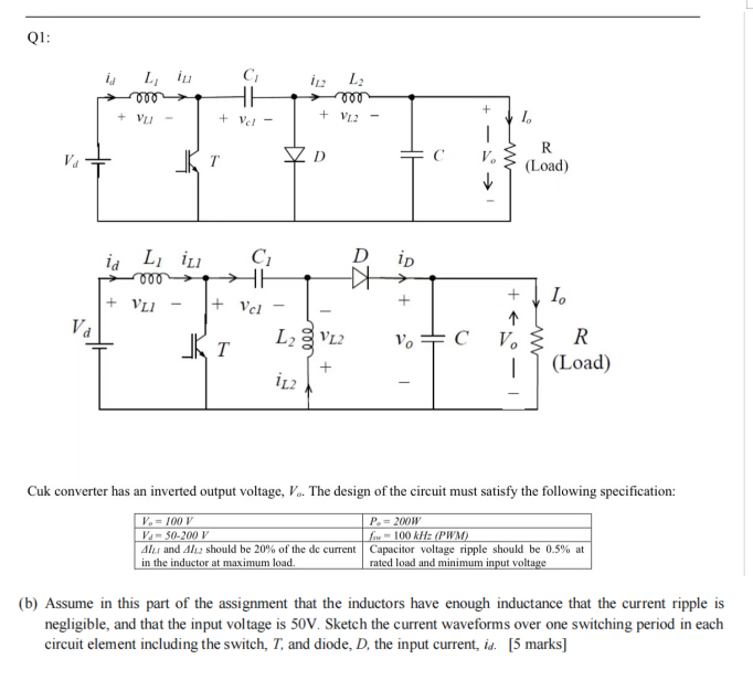 Solved Q1:Cuk converter has an inverted output voltage, Vo. | Chegg.com