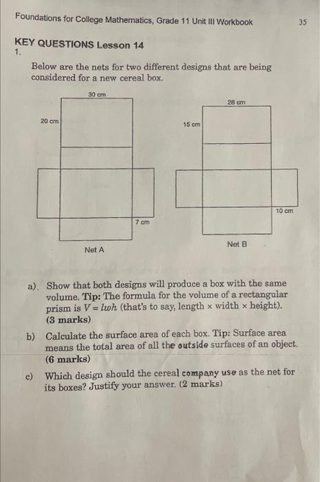 Solved KEY QUESTIONS Lesson 14 1. Below are the nets for two | Chegg.com