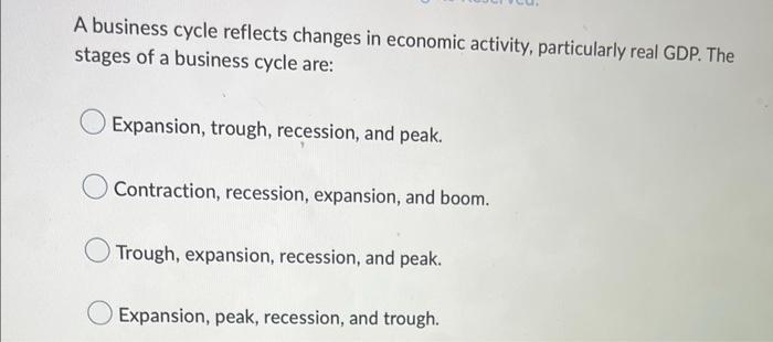 Solved A business cycle reflects changes in economic | Chegg.com