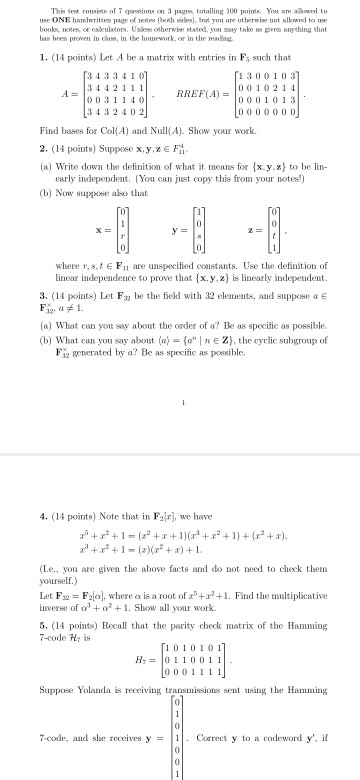 Solved This test cuts of T ons on 3 totalling 100 points. | Chegg.com
