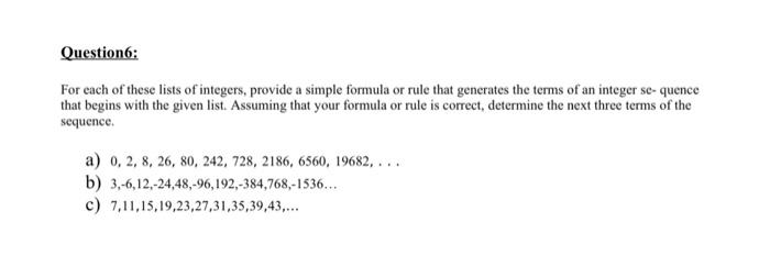 Solved Question6: For each of these lists of integers, | Chegg.com