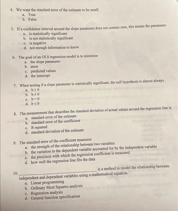 Solved art 3: Vocabulary Review Multiple Choice 1. In OLS | Chegg.com