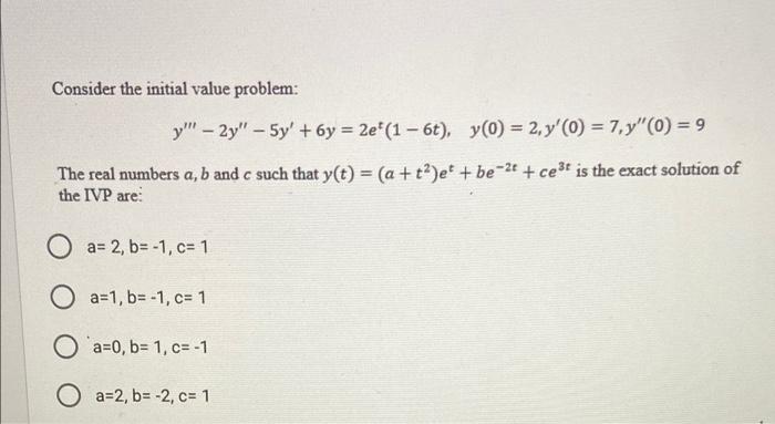 Solved Consider the initial value problem: y!" 2y" - 5y' + | Chegg.com