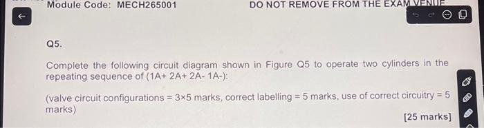 ↓ Module Code: MECH265001 Q5. DO NOT REMOVE FROM THE | Chegg.com