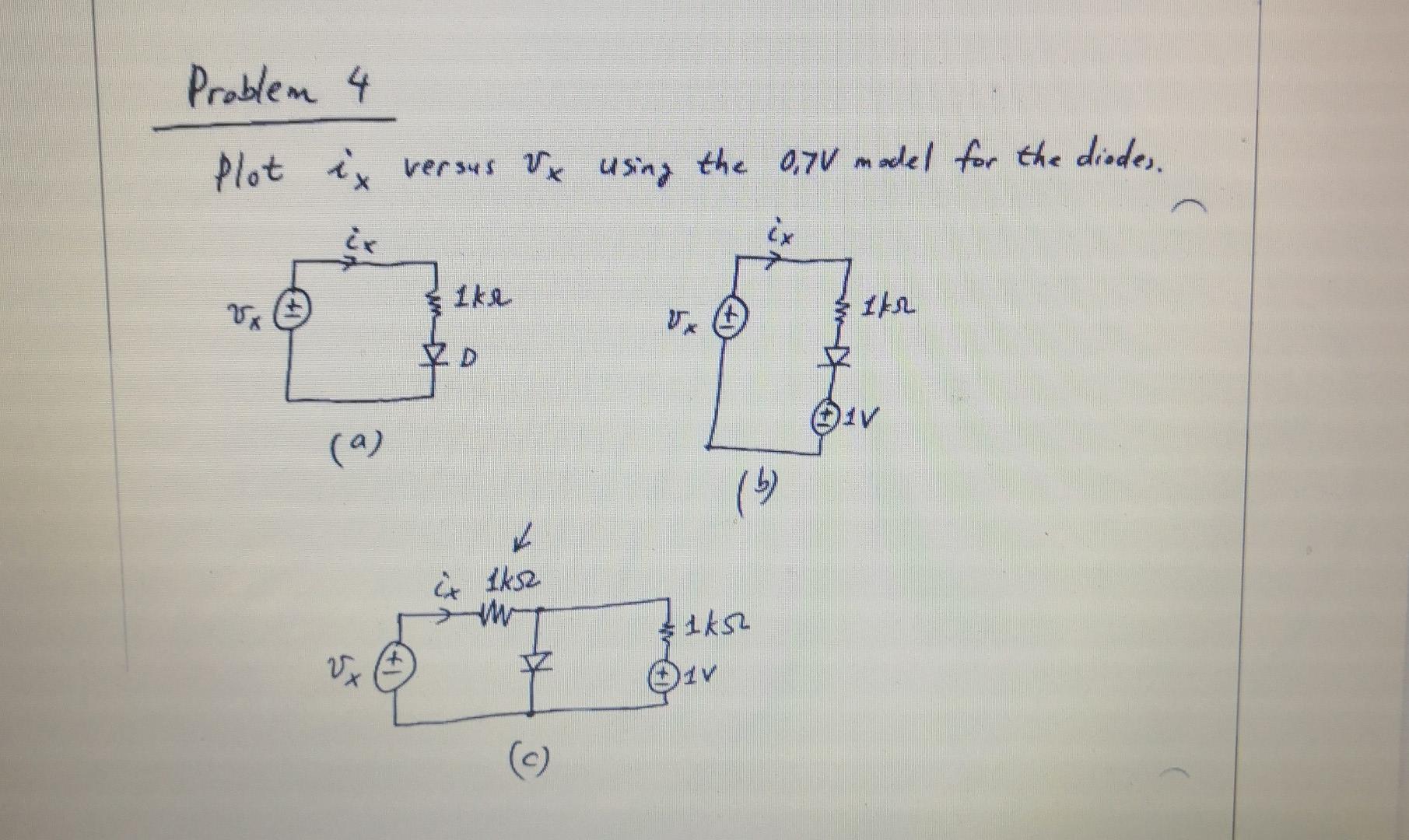 Solved Problem 4 Plot ix versus Vx using the 0,7V model for | Chegg.com