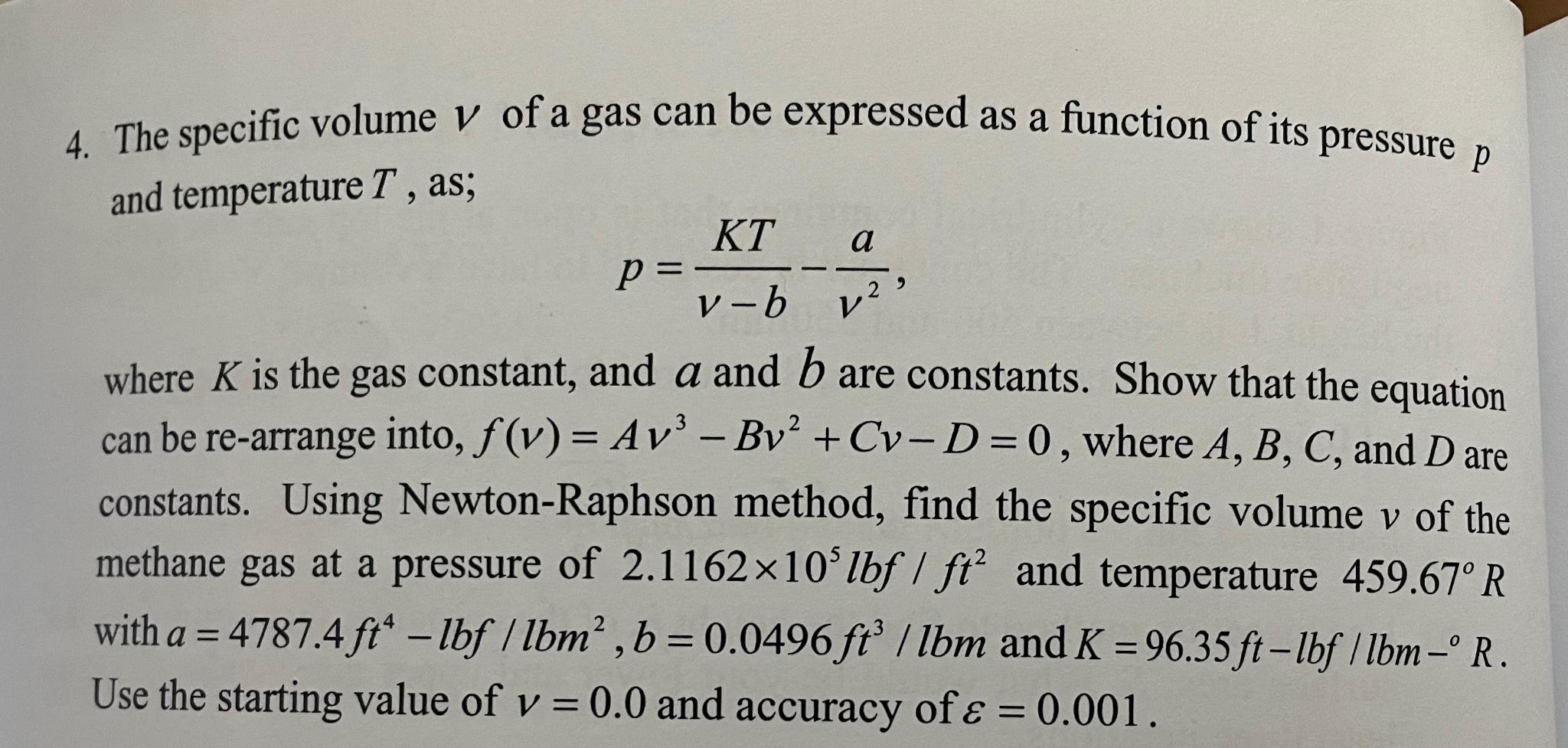 Solved The specific volume v ﻿of a gas can be expressed as a | Chegg.com