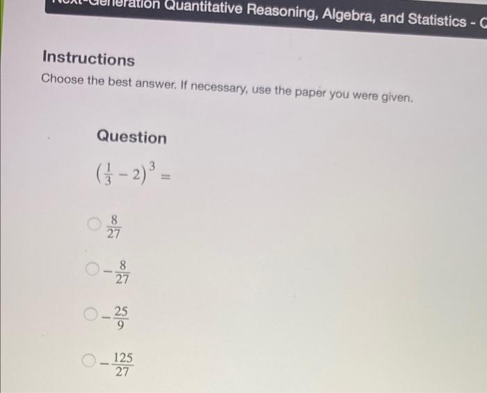 Solved Quantitative Reasoning, Algebra, and Statistics - | Chegg.com