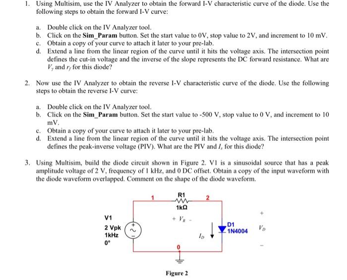 Solved 1. Using Multisim, use the IV Analyzer to obtain the | Chegg.com