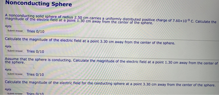 Solved Nonconducting Sphere A nonconducting solid sphere of | Chegg.com