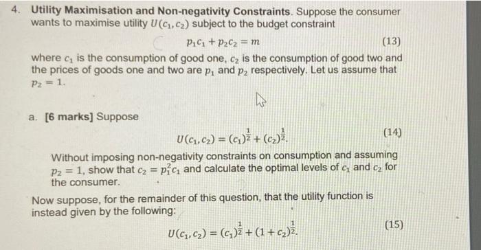 Solved Utility Maximisation and Non-negativity Constraints. | Chegg.com
