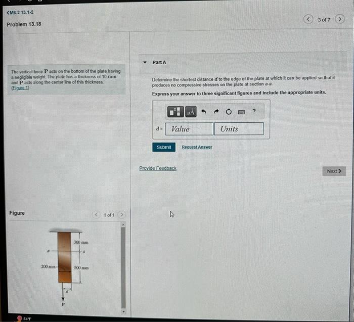 Solved The vertical force P acts on the bottom of the plate | Chegg.com