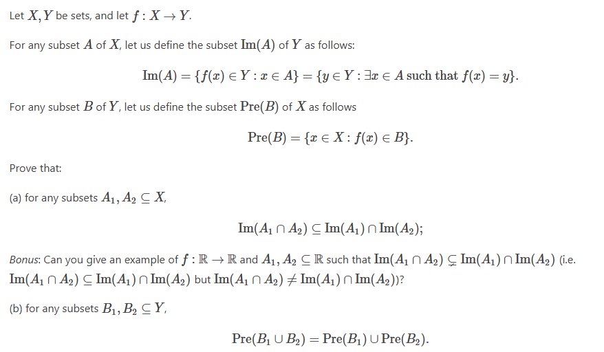 Solved Let x,Y be ﻿sets, and let f:x→Y.For any subset | Chegg.com