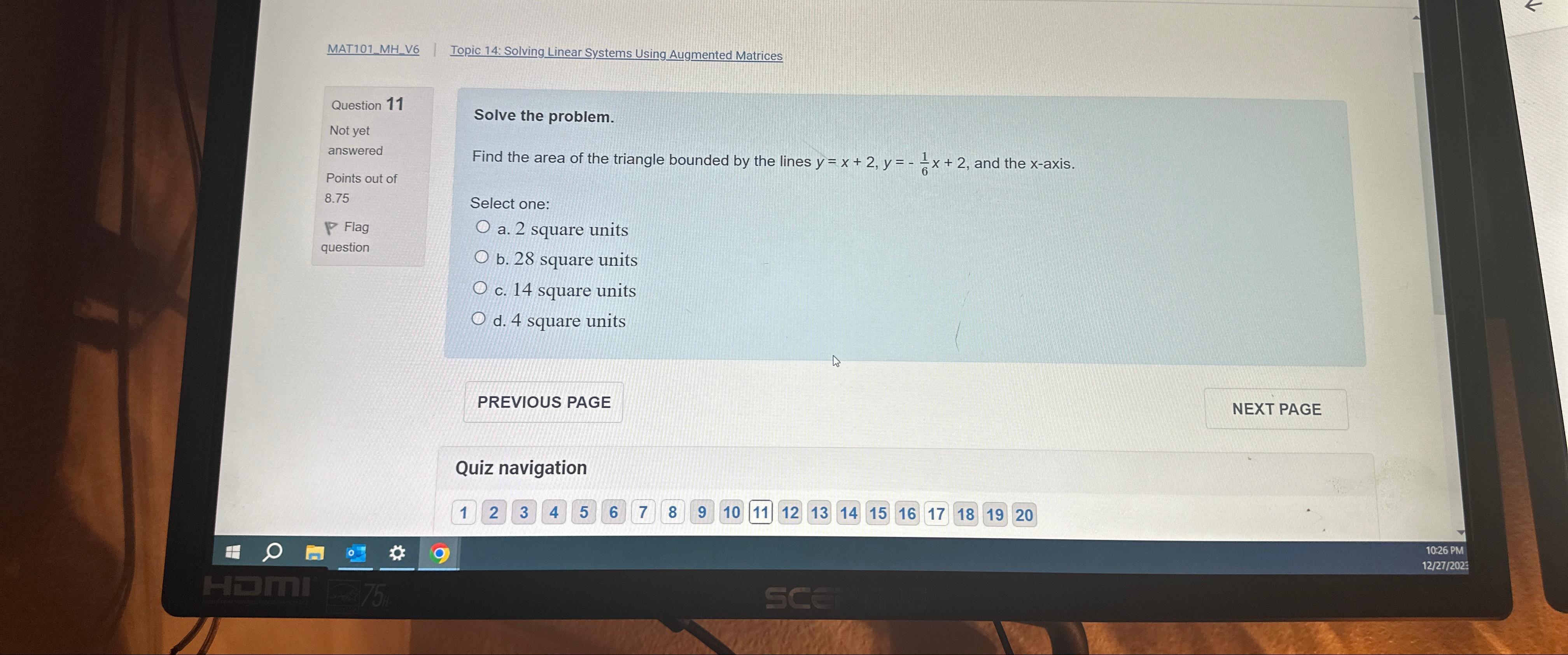Solved MAT101_MH_V6\\nTopic 14: Solving Linear Systems Using | Chegg.com