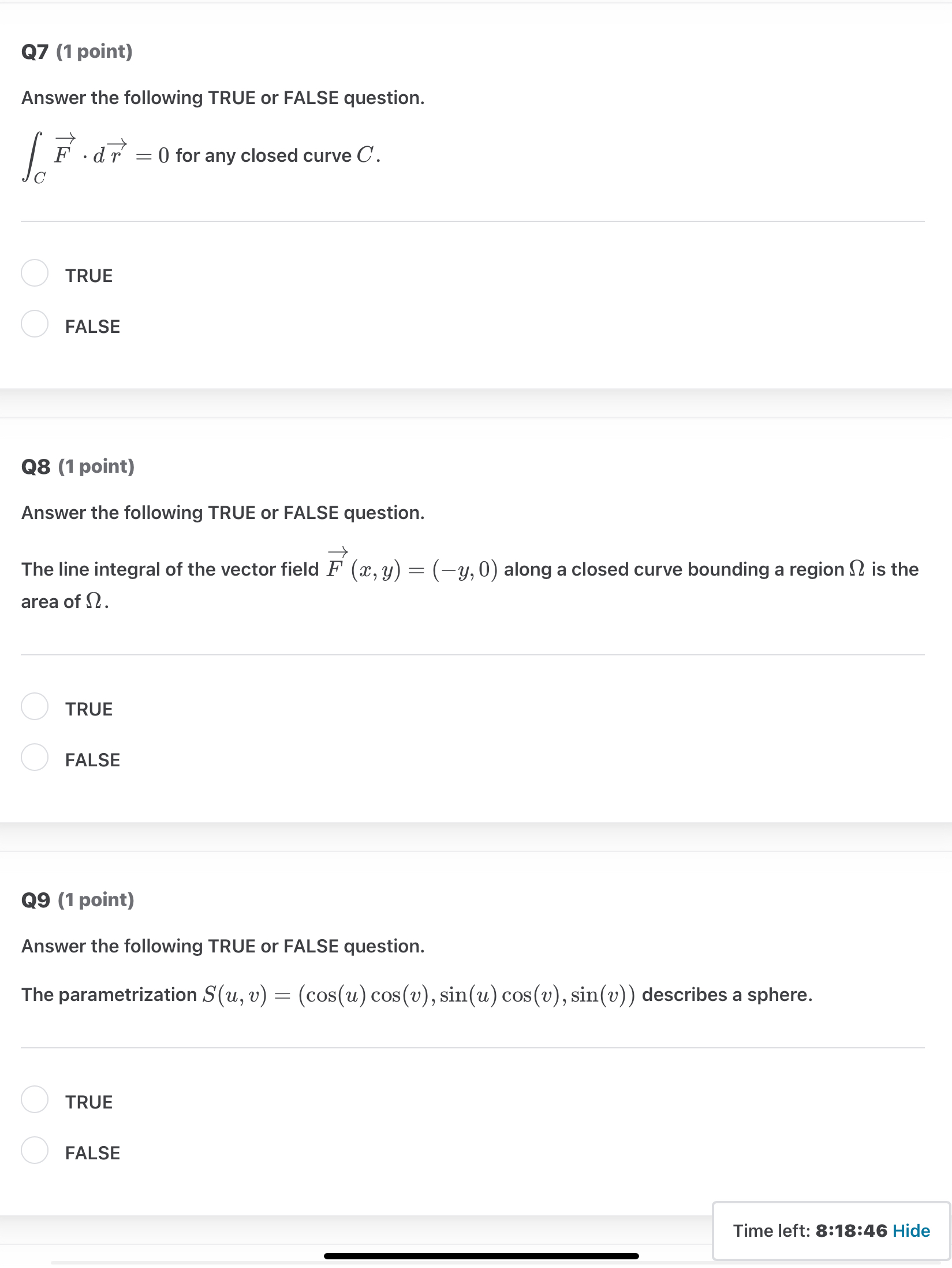 Solved Q7 (1 ﻿point)Answer the following TRUE or ﻿FALSE | Chegg.com