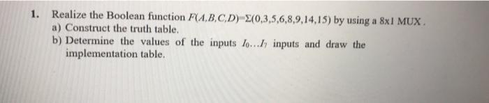 Solved 1. Realize the Boolean function F(A,B,C,D) | Chegg.com