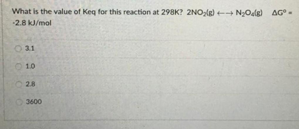 Solved What is the value of Keq for this reaction at 298 K ? | Chegg.com